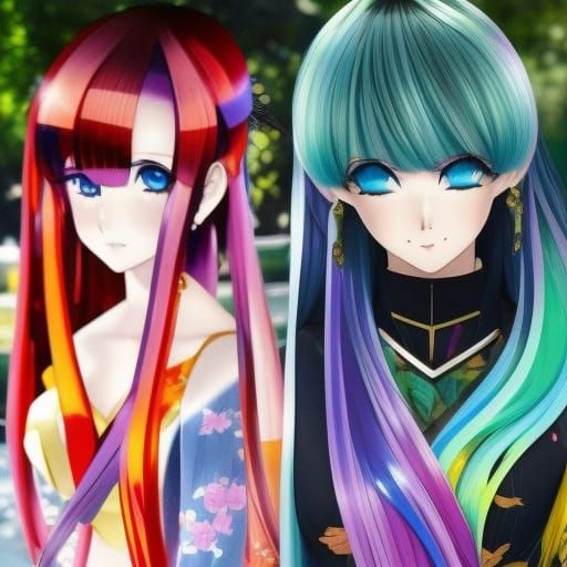 Anime Girl with diamonds for hair, translucent hair, prismatic hair ...