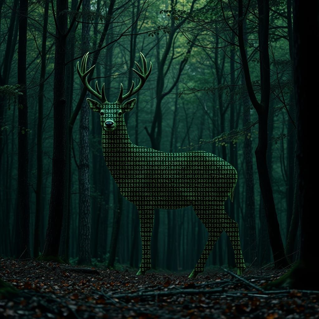 Forest deer like matrix code - Deer in Cyberpunk Forest Land...