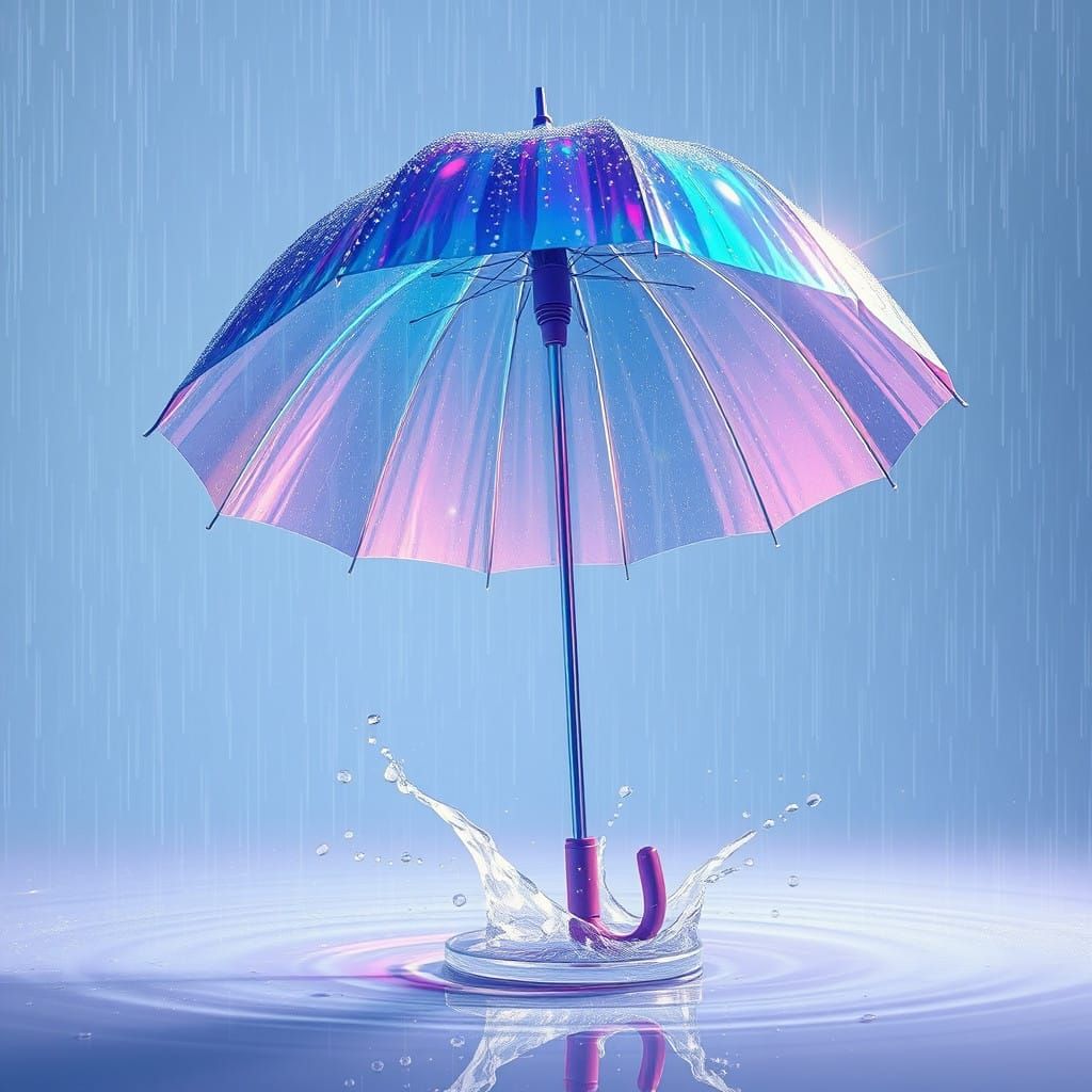 Iridescent Umbrella in the Rain, a Kaleidoscope of... - AI Art