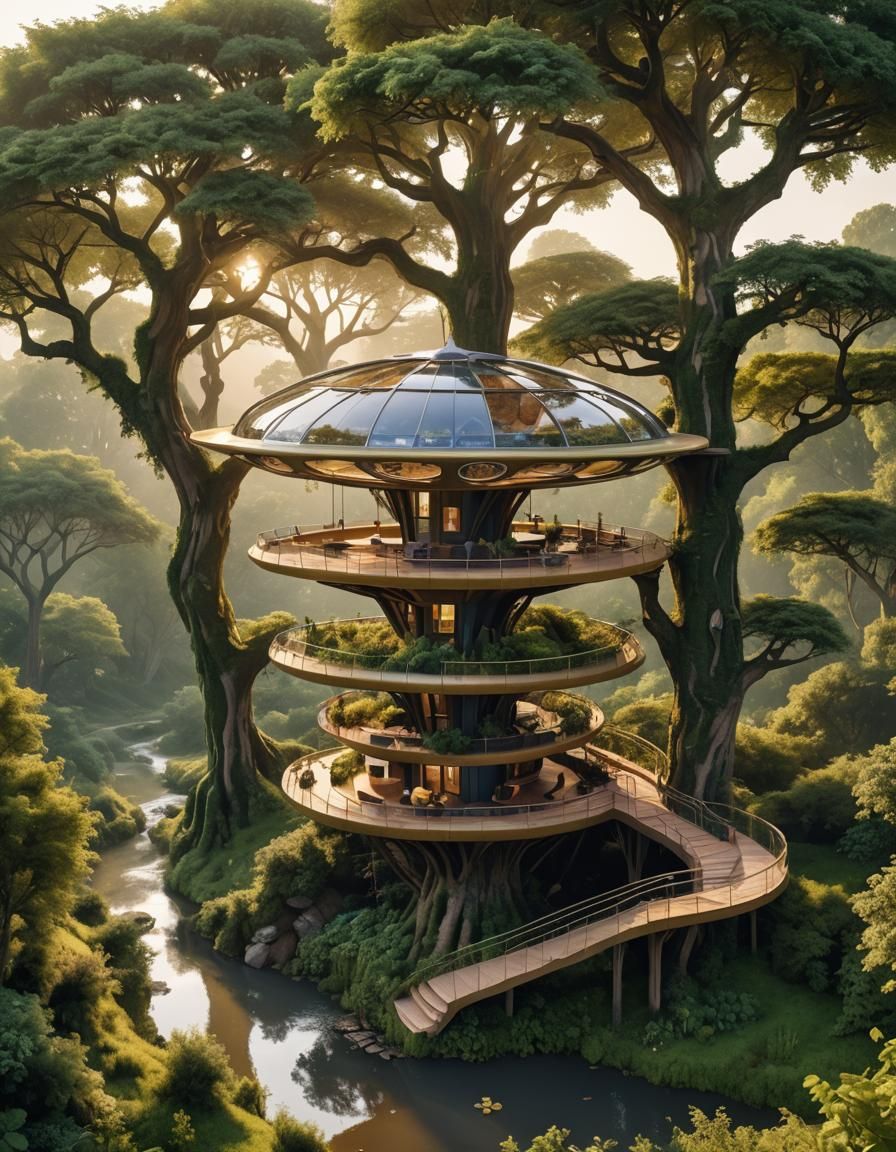 flying saucer treehouse - AI Generated Artwork - NightCafe Creator