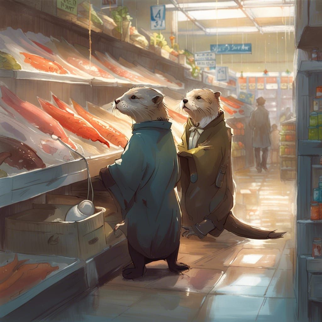 Otters Fishing - AI Generated Artwork - NightCafe Creator