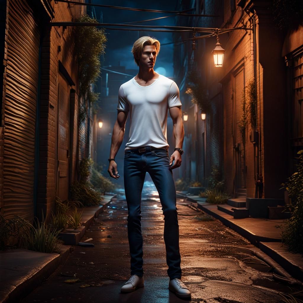 Very tall, very thin wiry young man, with shoulder-length blond ...