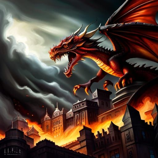 Fire Dragon Destroying City - AI Generated Artwork - NightCafe Creator