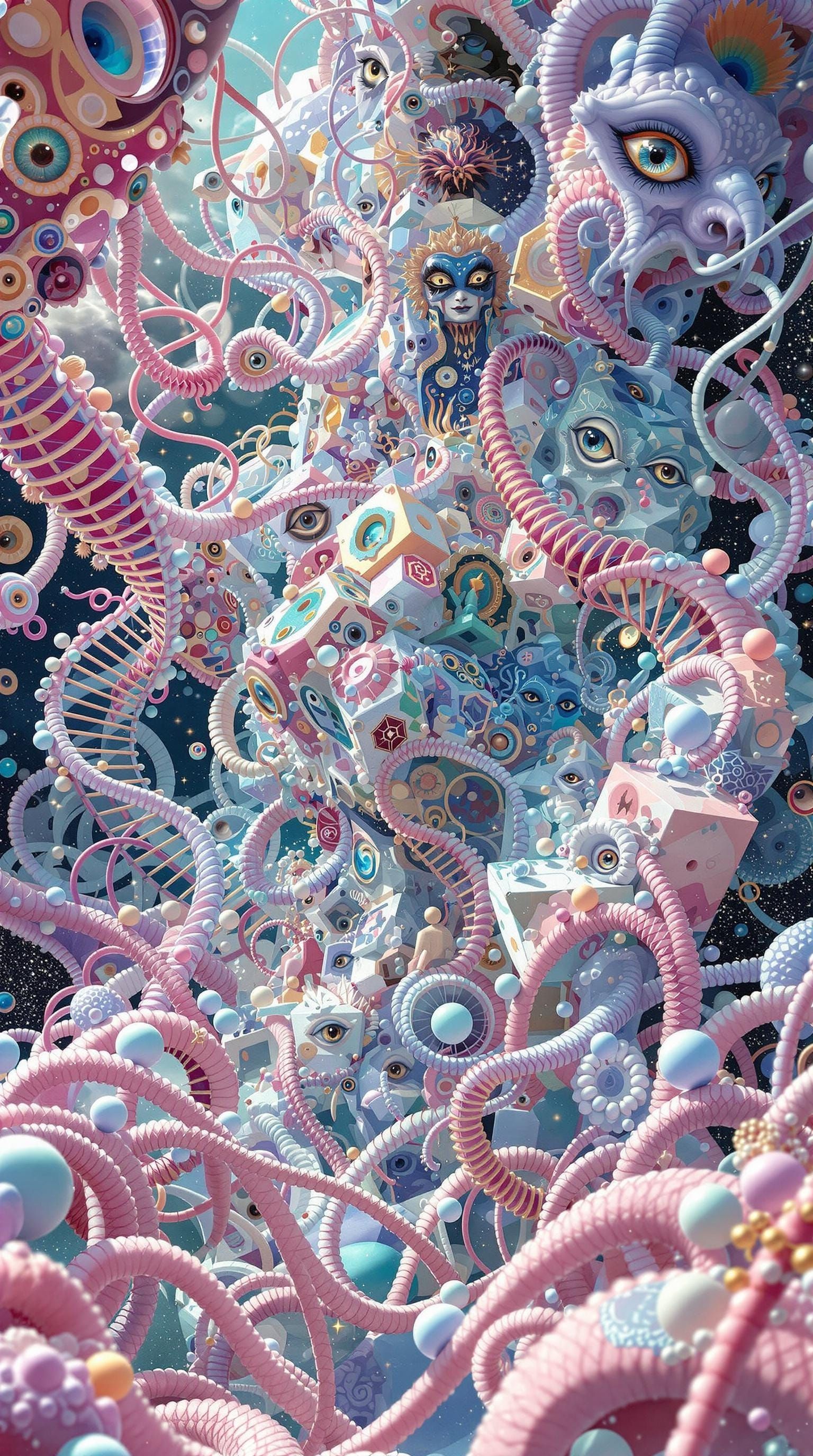 DNA Cubes and Fractal Patterns in Maximalist Style - AI Art