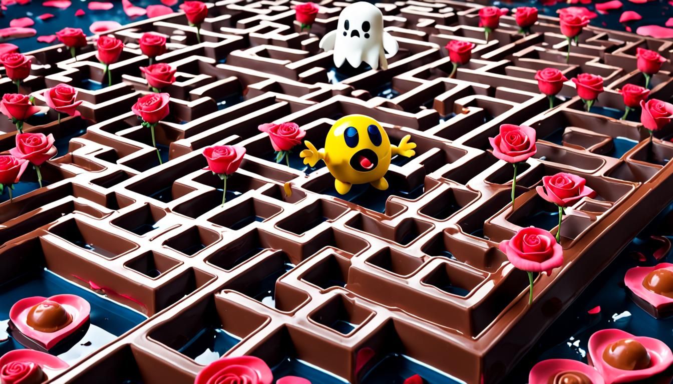 Pac-Man, Chocolate Maze, roses, ghosts - AI Generated Artwork ...