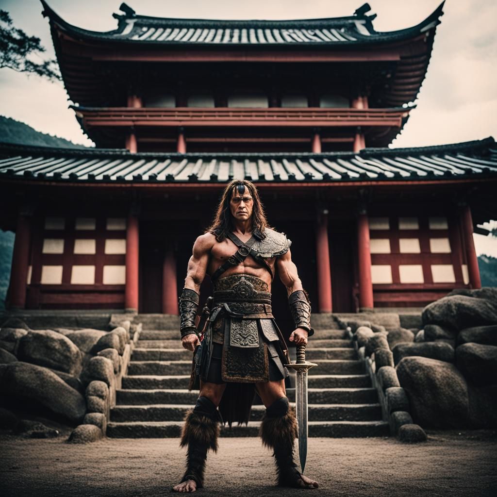 Conan the Barbarian standing in front of a Japanese temple. - AI Generated Artwork - NightCafe ...