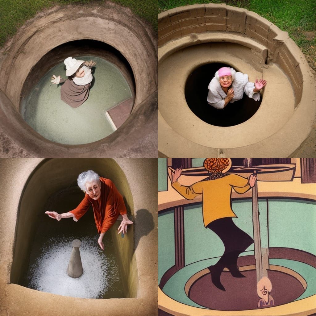Art deco old woman falling down a well - AI Generated Artwork ...