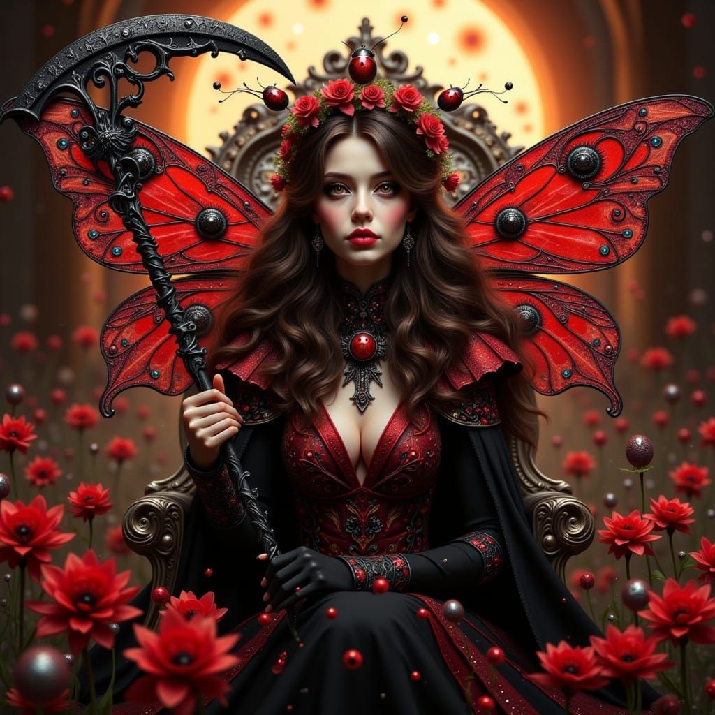 Mystical Ladybug Queen in Dark Fantasy Armor - AI Art