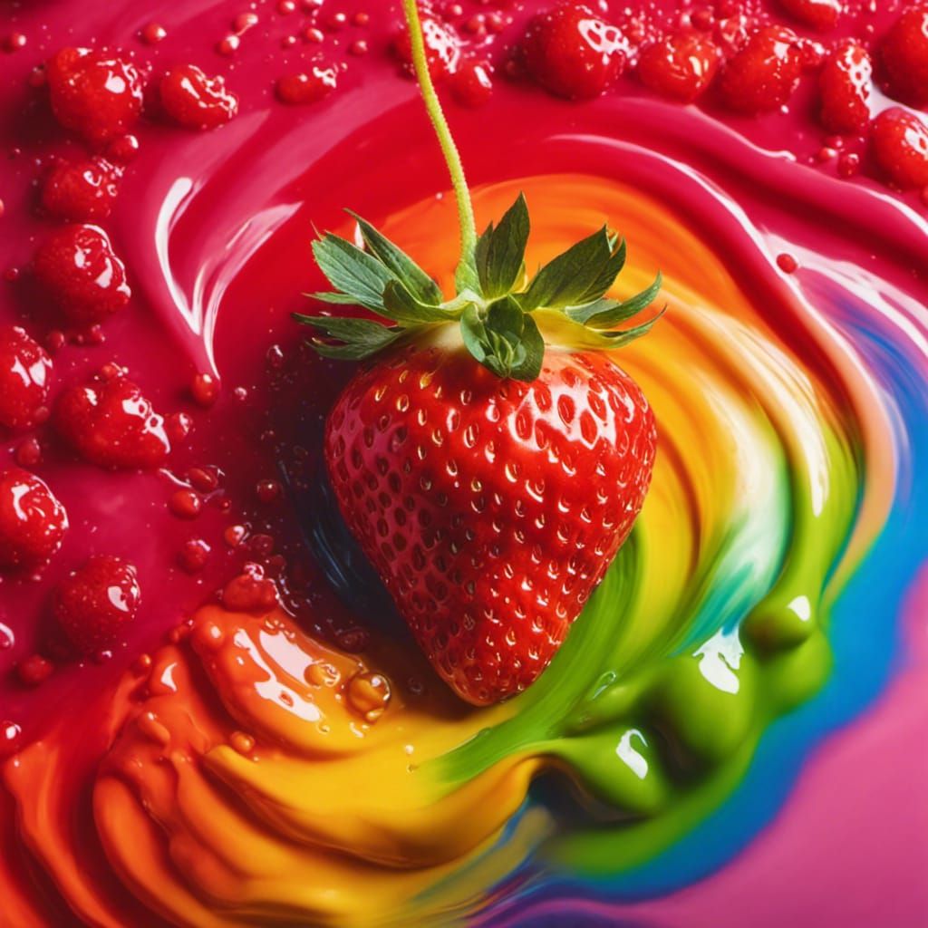 slow-motion liquid rainbow paint with strawberry - AI Generated Artwork ...