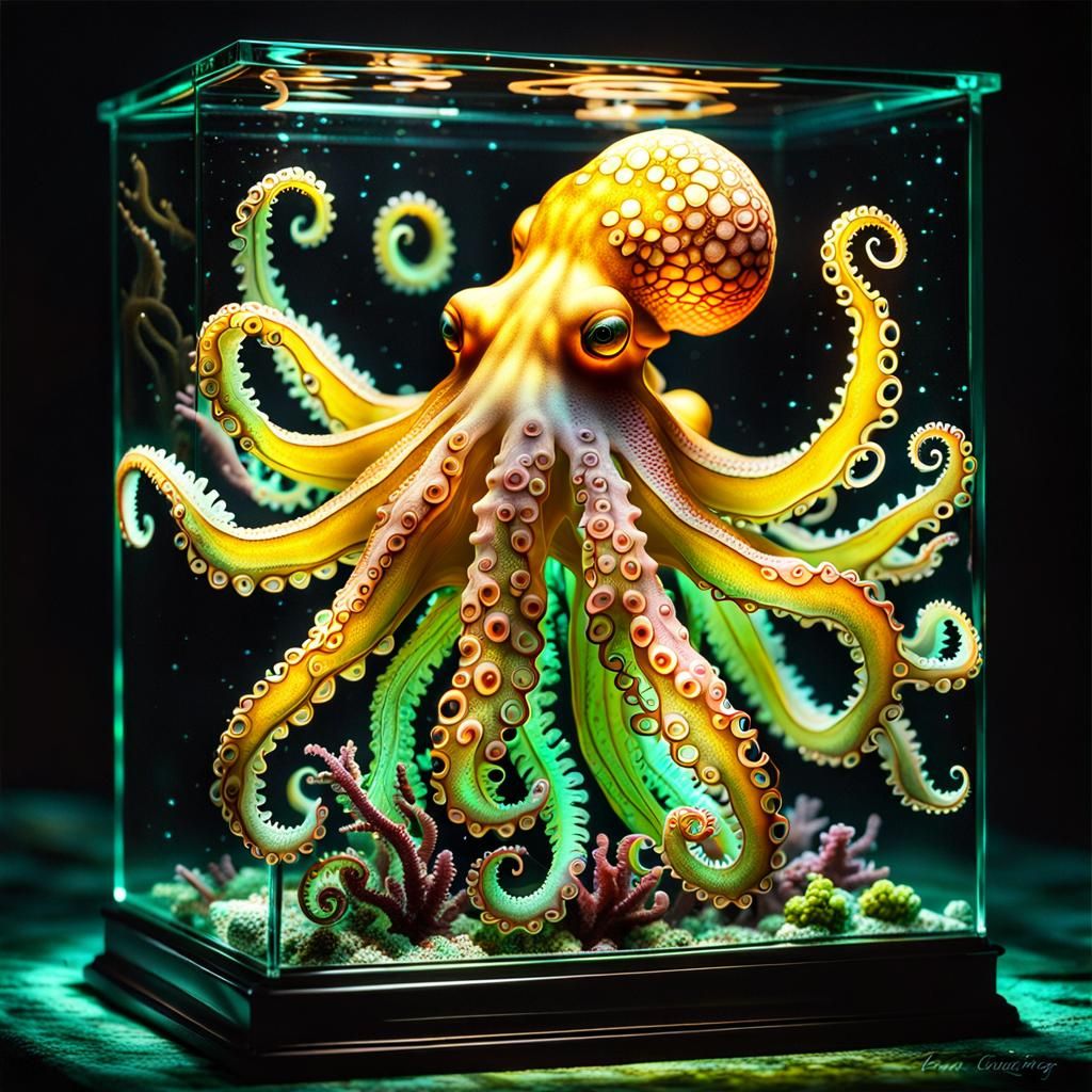 Bioluminescent Octopus Inside of a Glass Apple - AI Generated Artwork ...