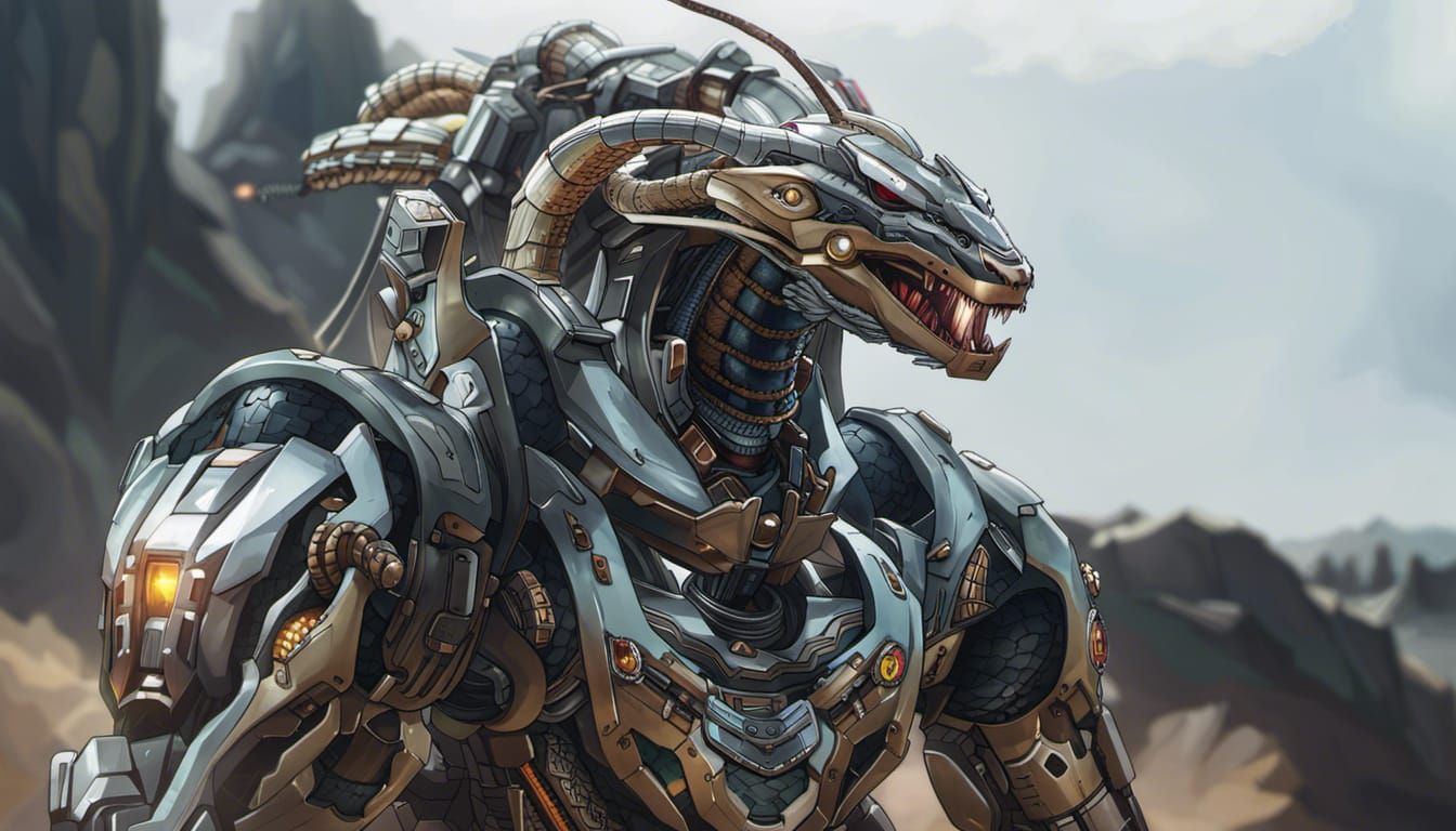 viewed from afar, Giant mecha snake, nano bots, mutate with organic ...