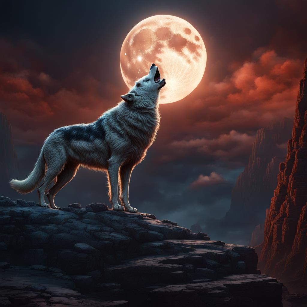dire wolf howling at moon. on a cliff. - AI Generated Artwork - NightCafe Creator