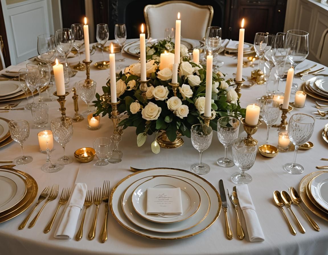 Candlelit Scene - formal candlelit dinner setting ready for an evening ...