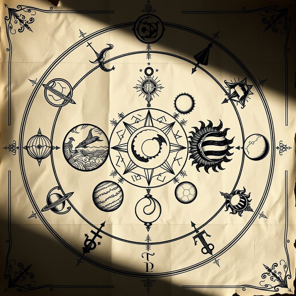 Mystical Alchemical Drawing of the Elements and Pl... - AI Art