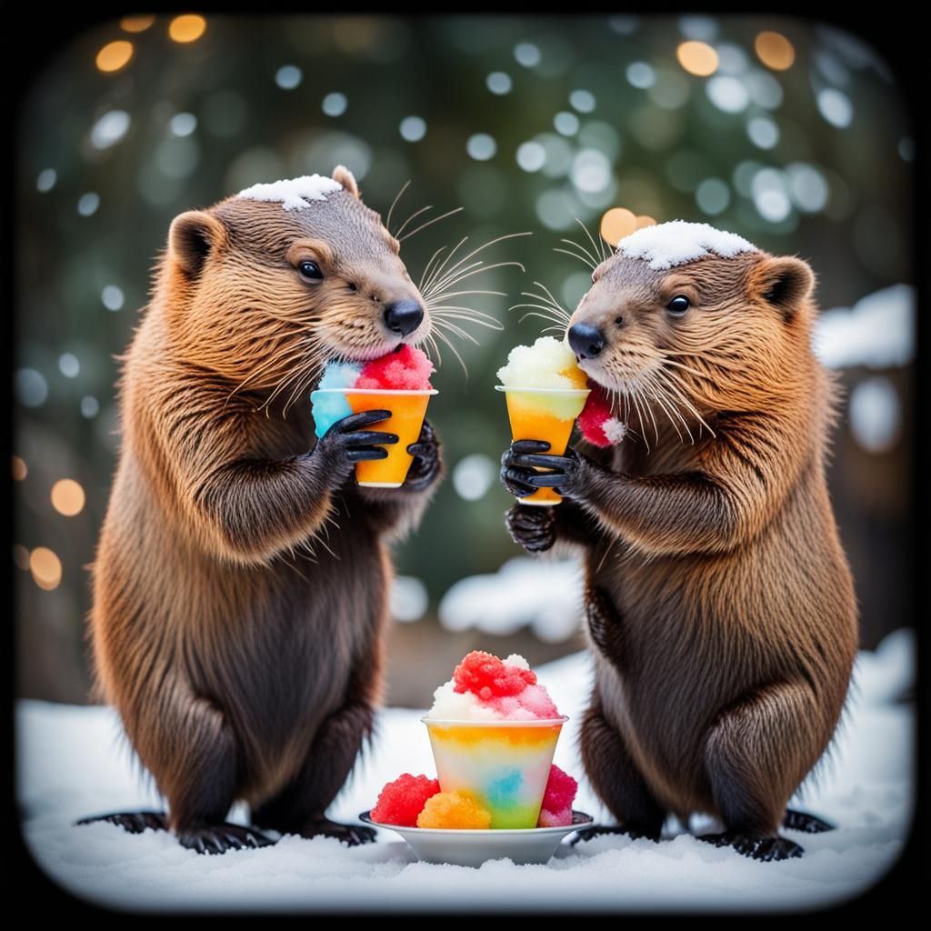 Two Beavers sharing snow cones - AI Generated Artwork - NightCafe Creator