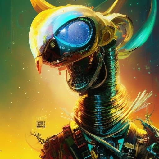 Alien space hustler, gangster wearing fur coat; psychedelic, sci-fi fantasy, spacecore, inkpunk ...