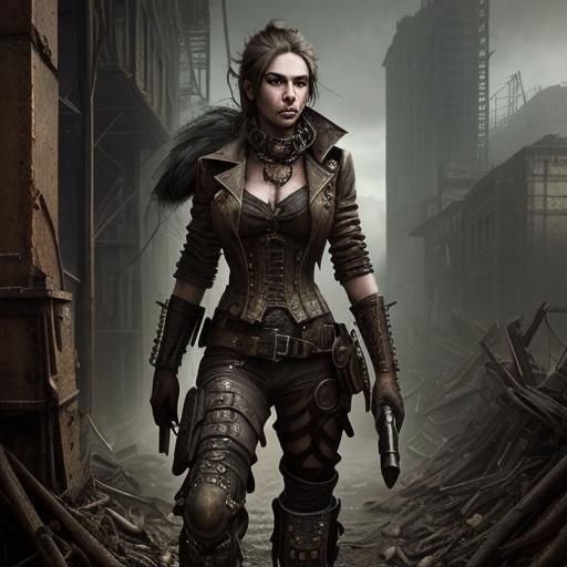 Steampunk hunter walking in an apocalyptic world - AI Generated Artwork - NightCafe Creator