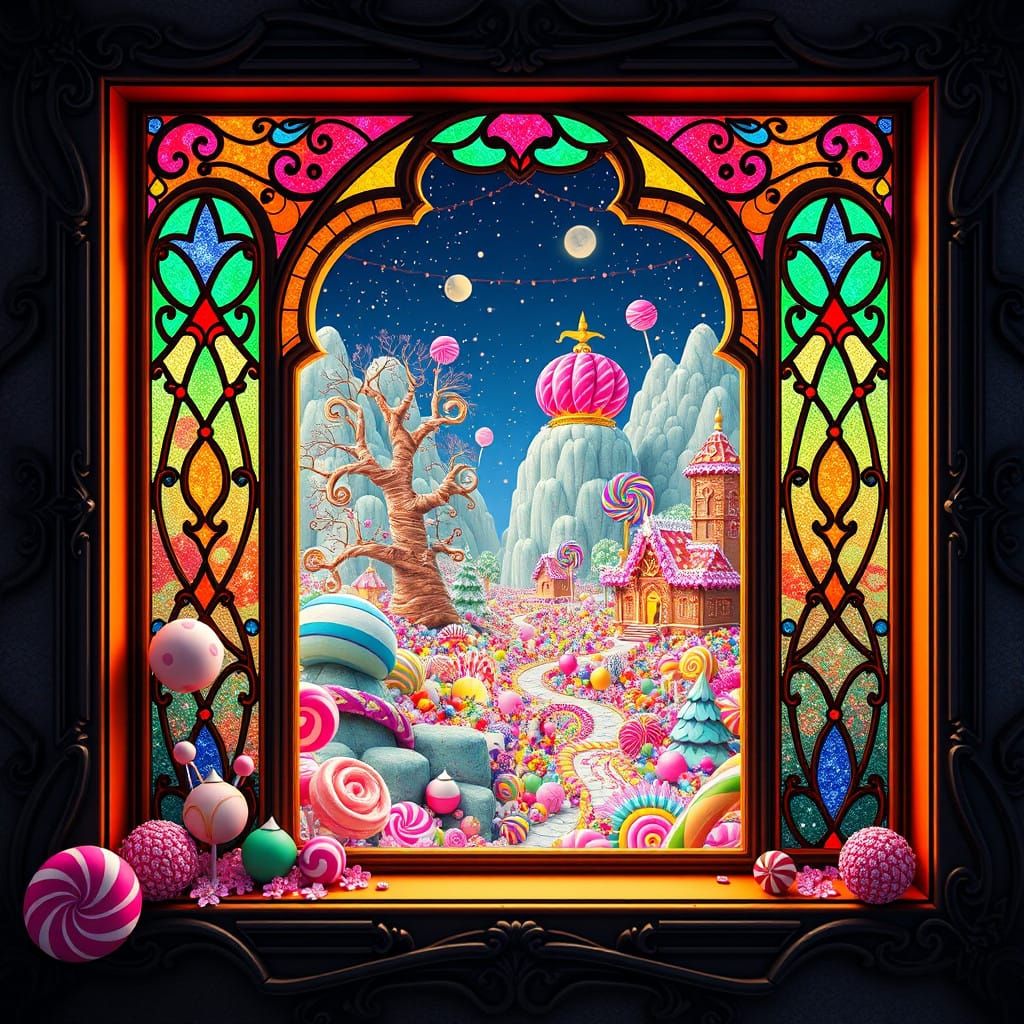 candyland - Whimsical Candy Land Scene in Nostalgic Futurism...