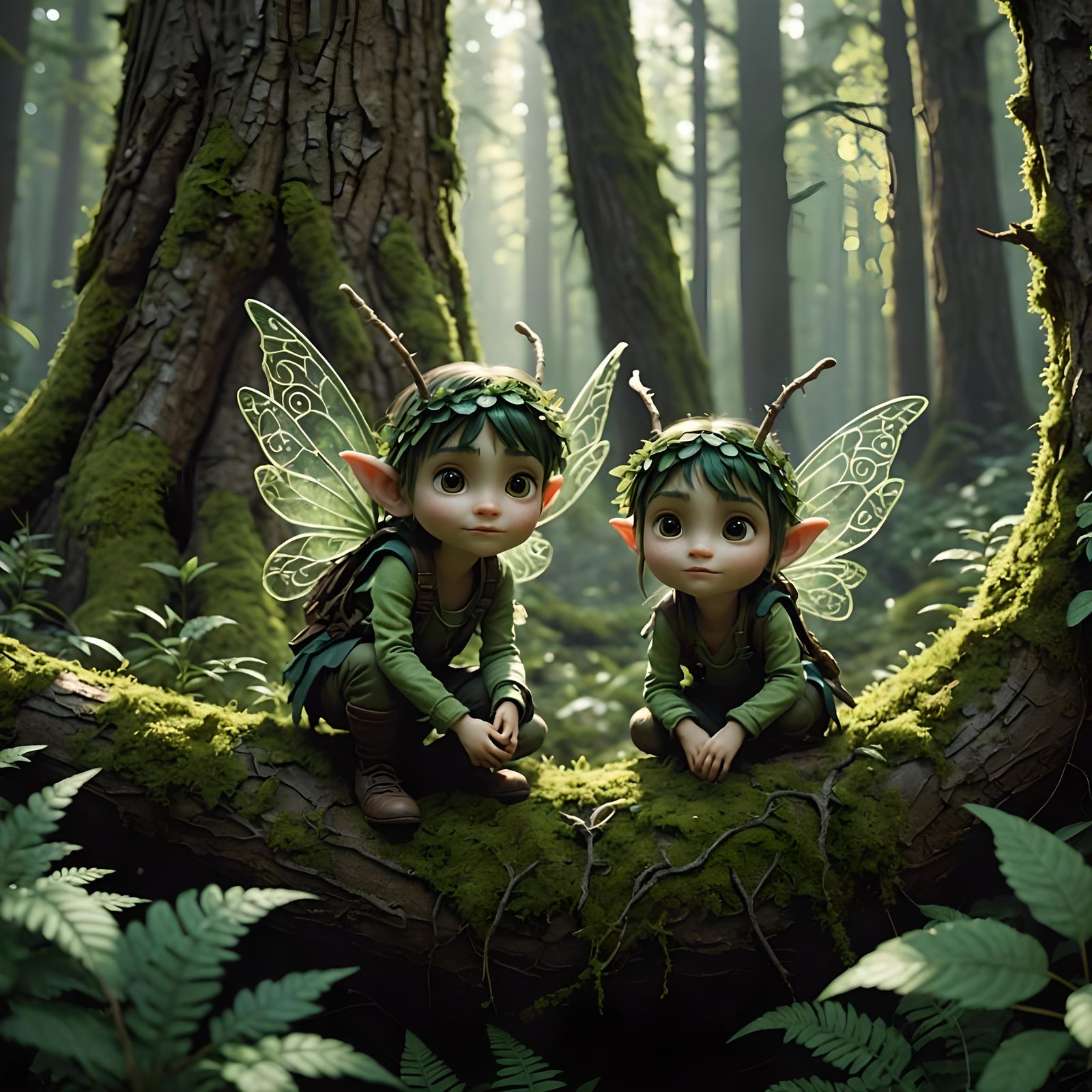 Cute little forest pixies hiding in the trees - AI Generated Artwork - NightCafe Creator