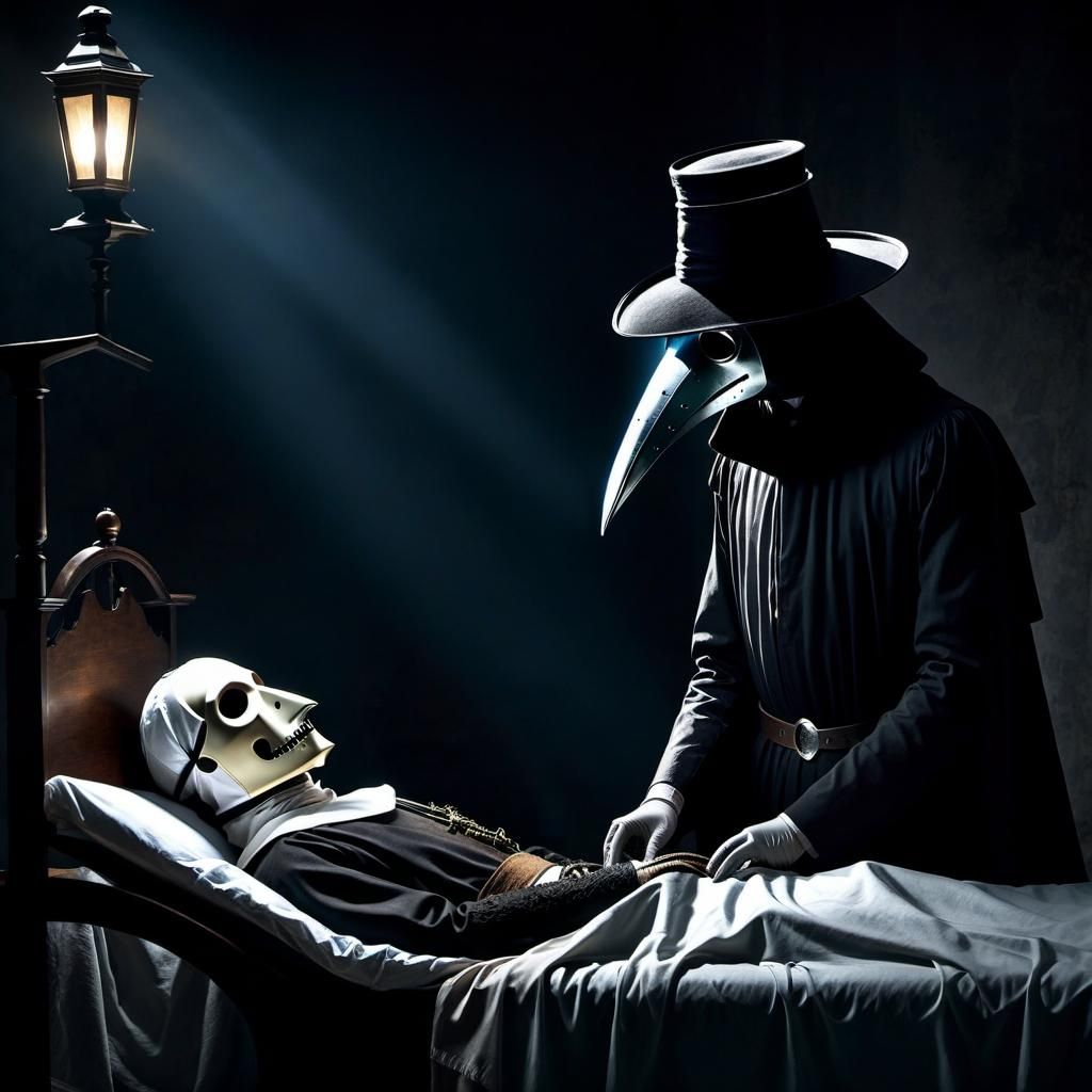 A plague doctor examining a patient on the deathbed, - AI Generated ...