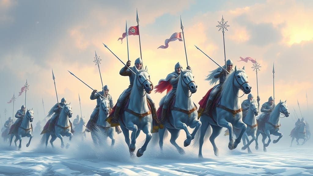 Knights on Spectral Ice Steeds Engage in Frosty Me... - AI Art