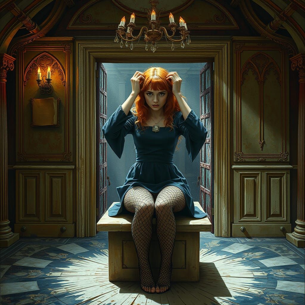 Seated - Dark Fantasy Witch Trapped in Sinister Magical Cage