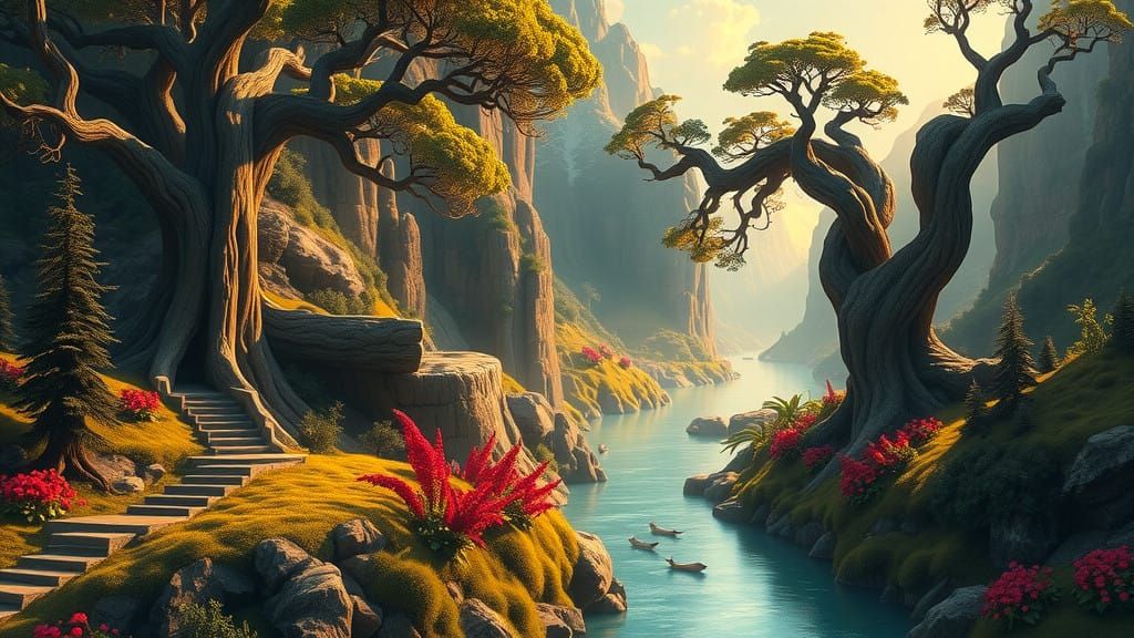 Ethereal Valley of Vibrant Life in Hyperdetailed F... - AI Art