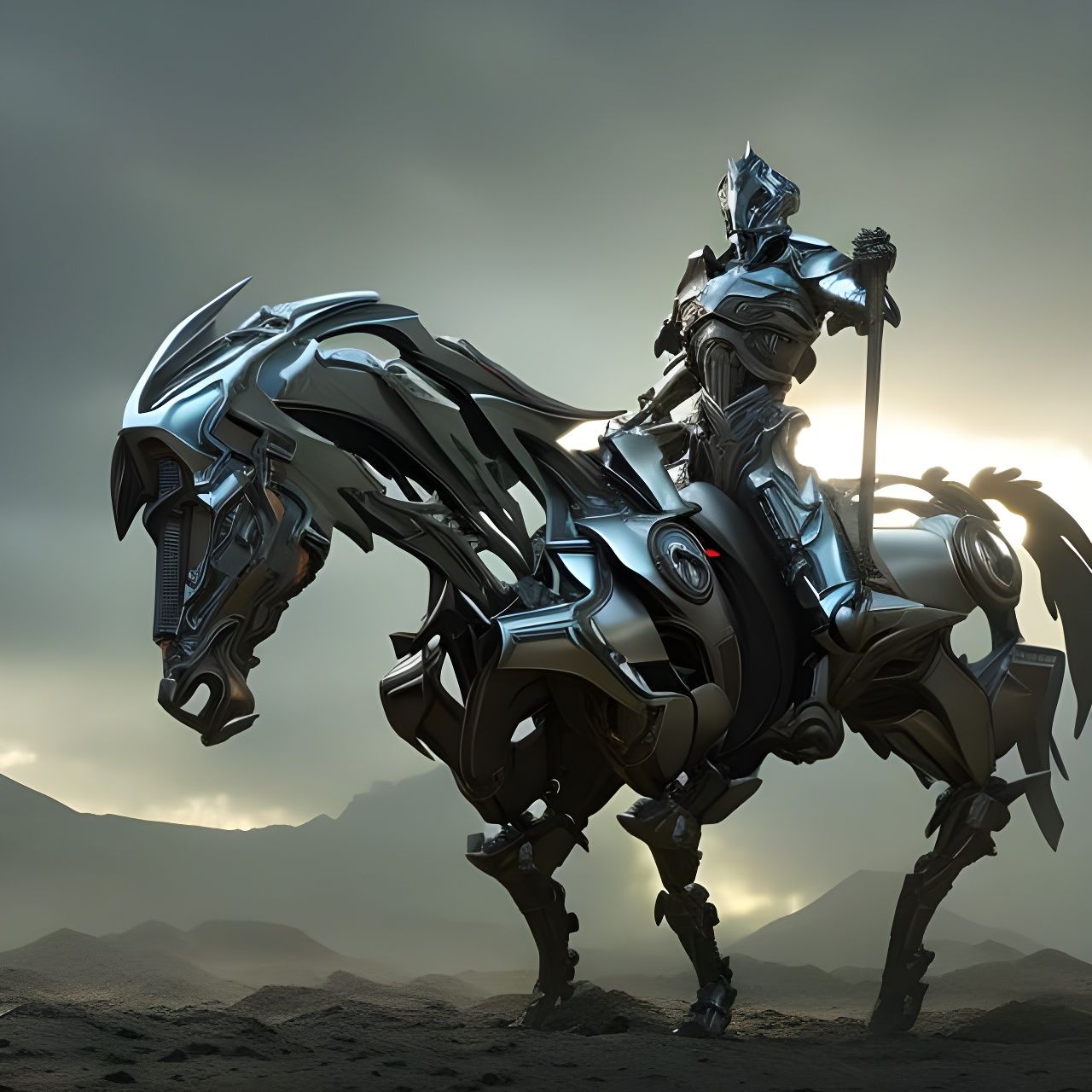 Cyborg knight on a mechanical horse - AI Generated Artwork - NightCafe ...