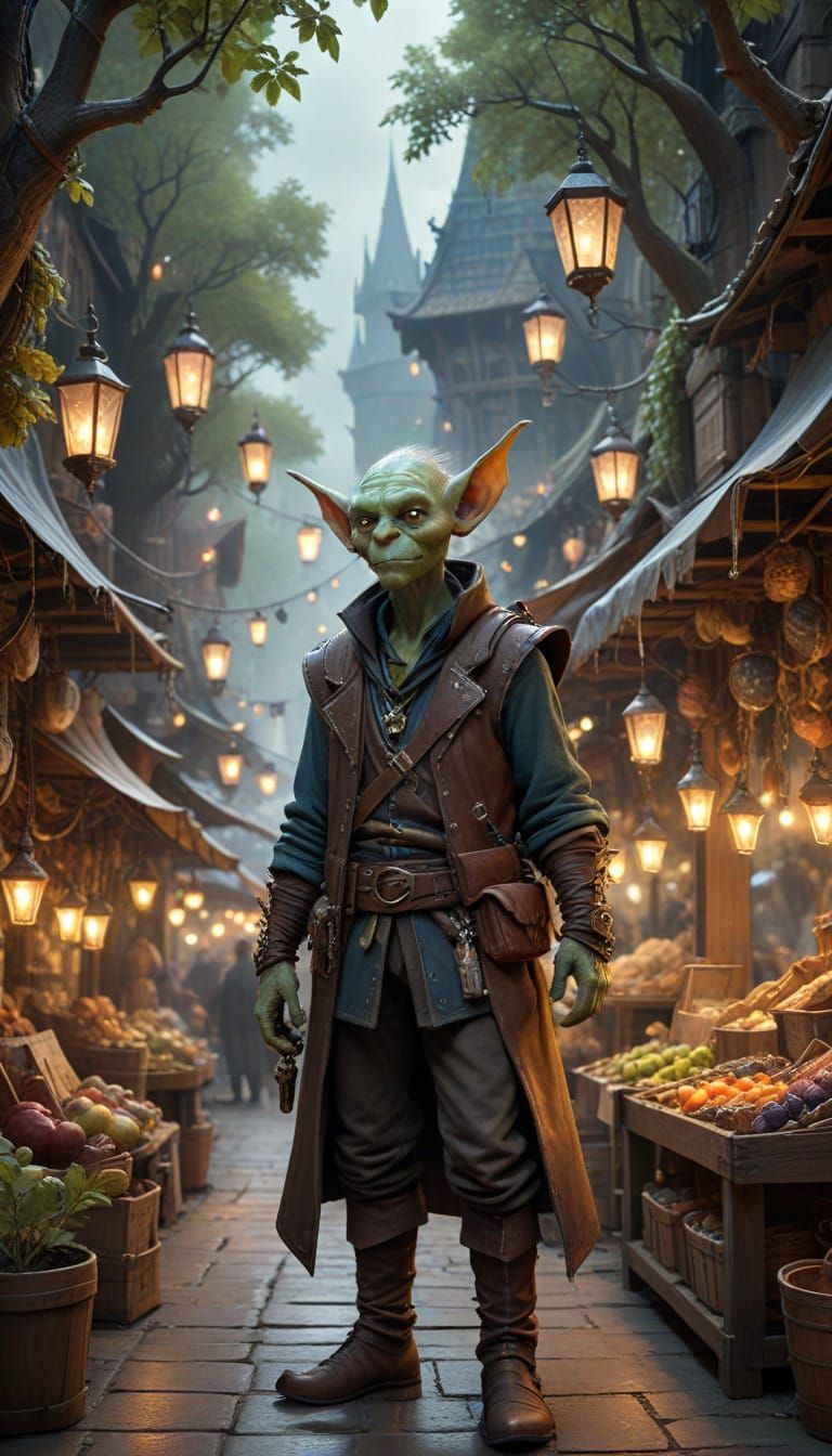 Goblin Merchant in Enchanted Market Scene - AI Art