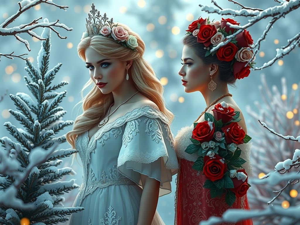 Regal Princesses in Snowy Winter Wonderland Scene - AI Art