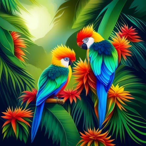mccaw parots in a tropical jungle - AI Generated Artwork - NightCafe ...