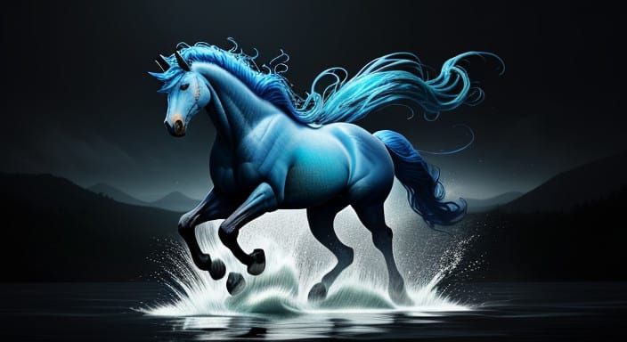 Hyper-Realistic Horse with Electric Blue Mane in M... - AI Art