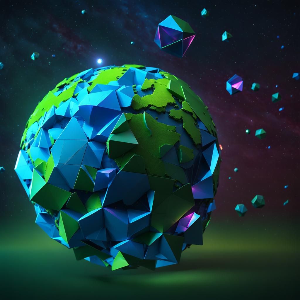 Earth in the polyhedra geometry,Different lands on each The side, the ...
