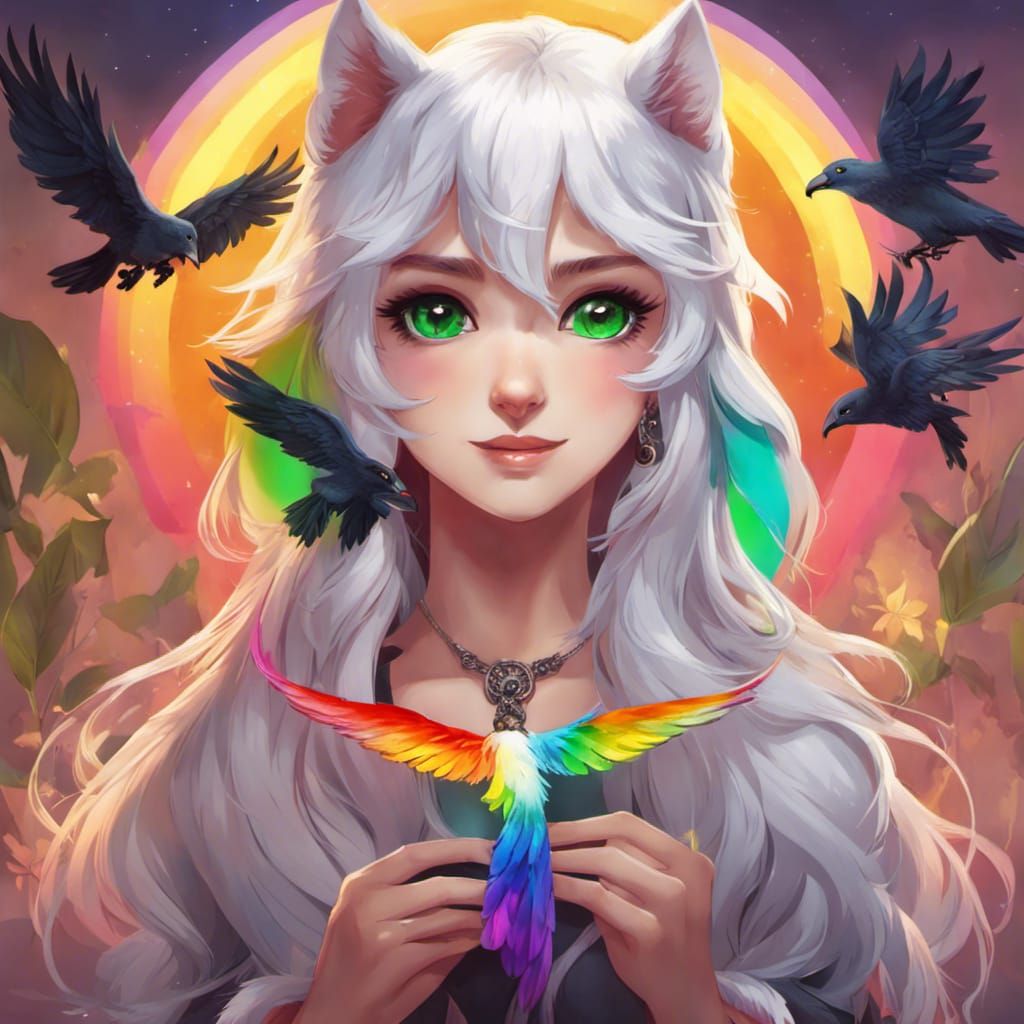 Rainbow Wolfie with Ravens - AI Generated Artwork - NightCafe Creator