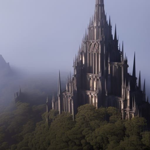 Gothic fantasy cathedral seen from afar, very high, Epic cinematic ...