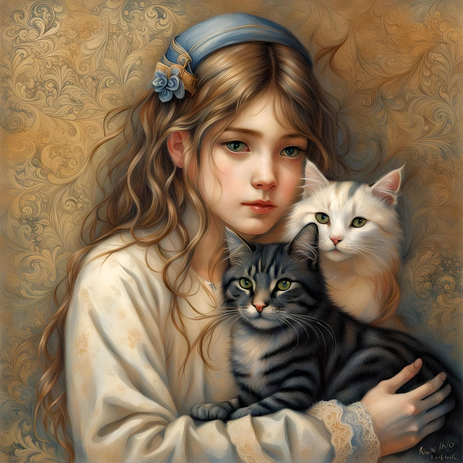 Girl and hr cat, By kinuko y craft - AI Generated Artwork - NightCafe ...