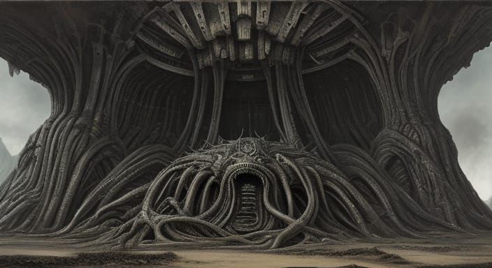 The Hallowed Hall - Surreal Macabre Landscape in Dark Cyberp...