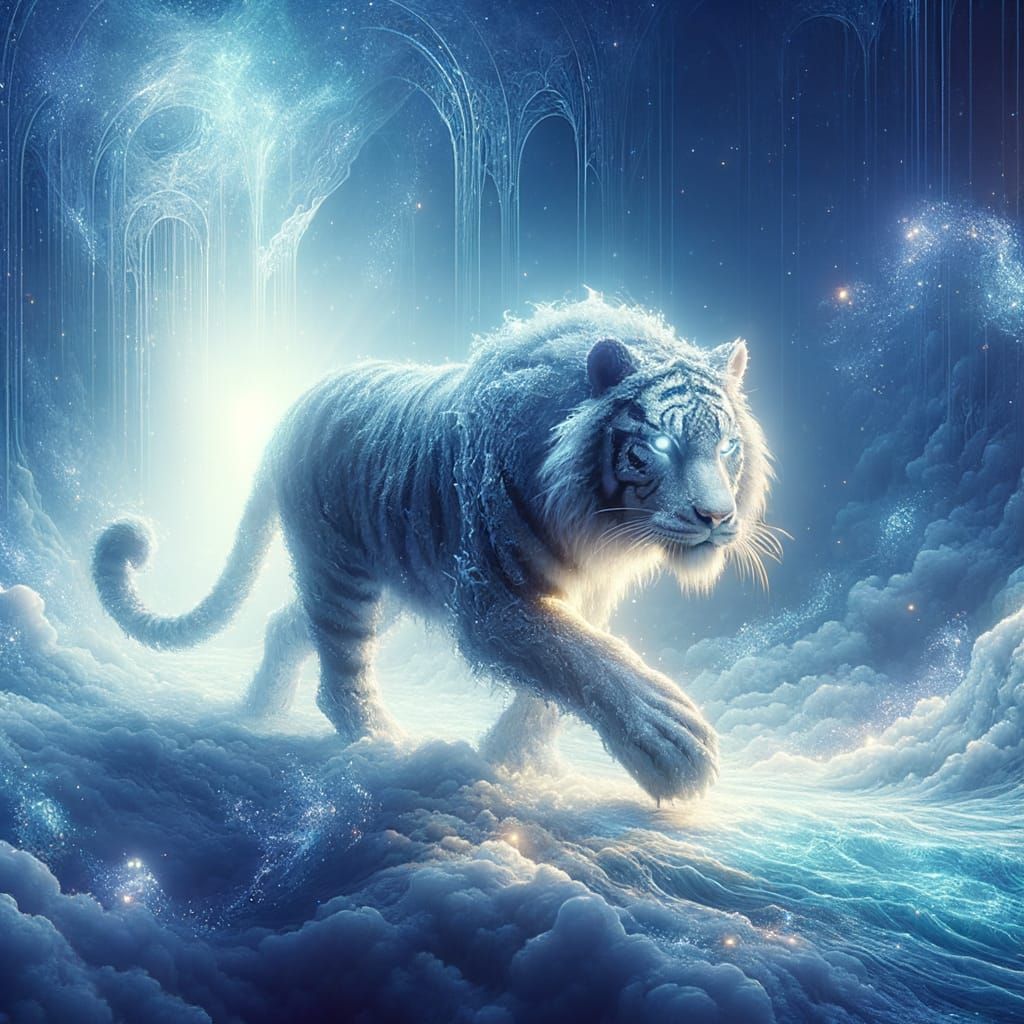tiger - Majestic Icy Tiger in Ethereal Realm