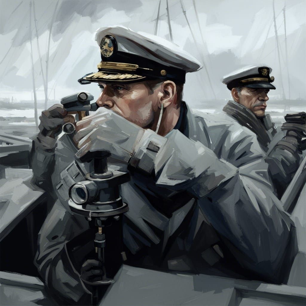 Jeremy Mann head and shoulders portrait of a navy officer holding a ...