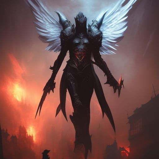 angel knight invading demon colony in hell, a masterpiece, 8k ...