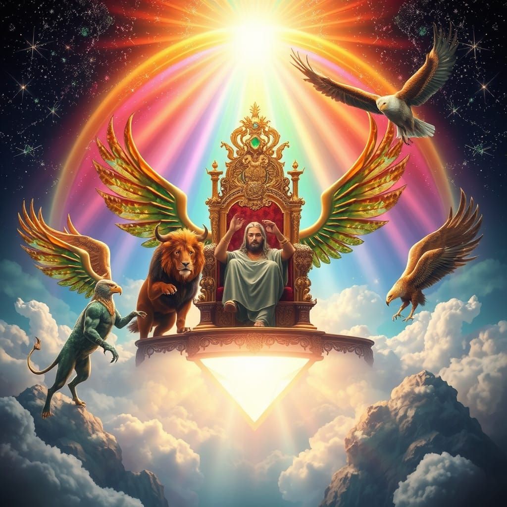 Majestic Figure Seated on a Regal Throne in Heaven... - AI Art
