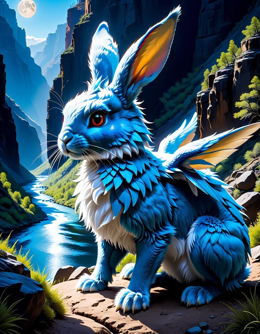 Blue lesser bunny-dragon - AI Generated Artwork - NightCafe Creator
