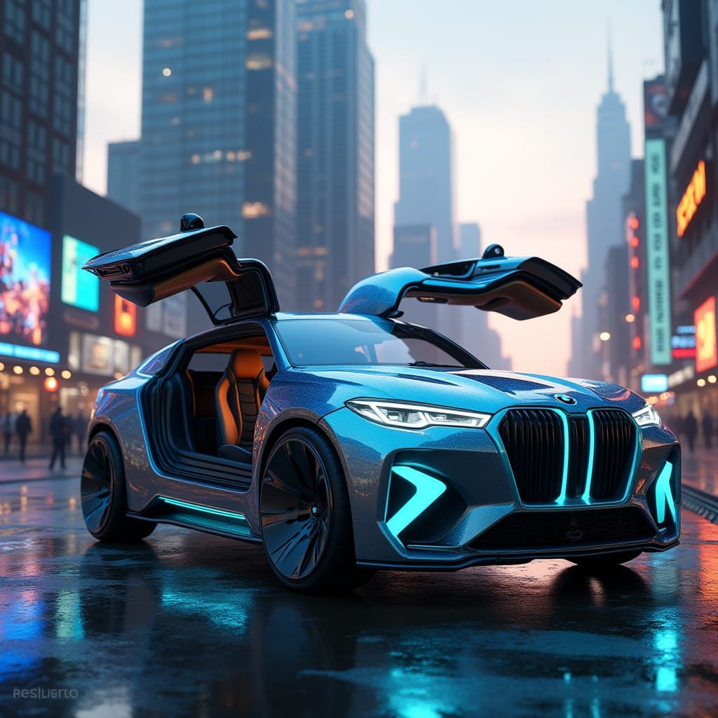 BMW X6 2035 - Futuristic BMW X5 2035 Concept Car in Neon Cit...