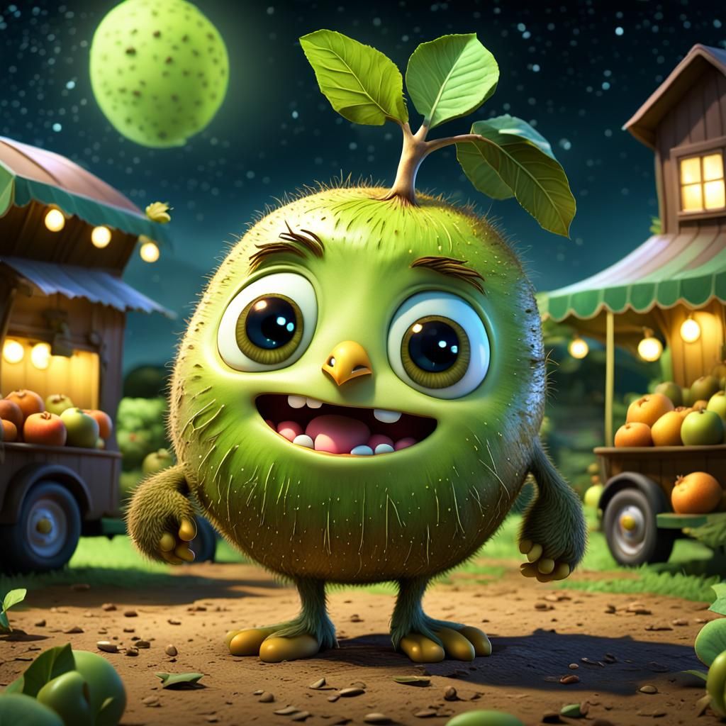 A vibrant 3D HD chibi kiwi with a comical face - AI Generated Artwork ...