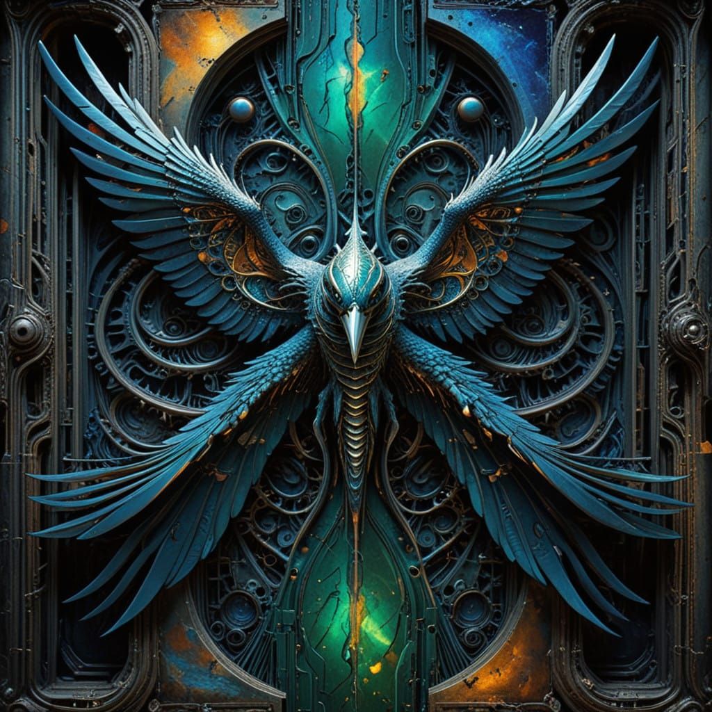 Vibrant Iridescent Birds in Infinite Fractal Lands... - AI Art