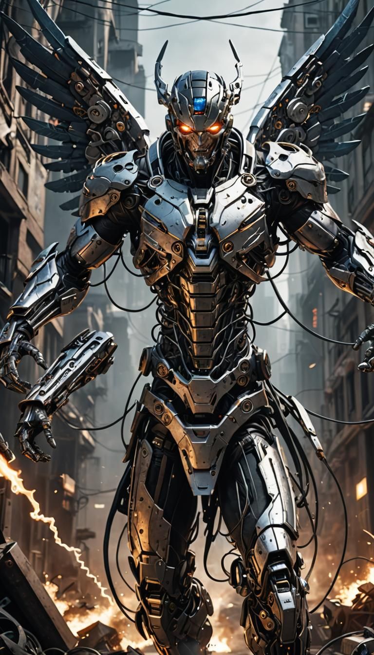 Mech Warrior waging a battle against evil in the not too distant future ...