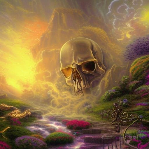 Gold skull surrounded by mist. - AI Generated Artwork - NightCafe Creator