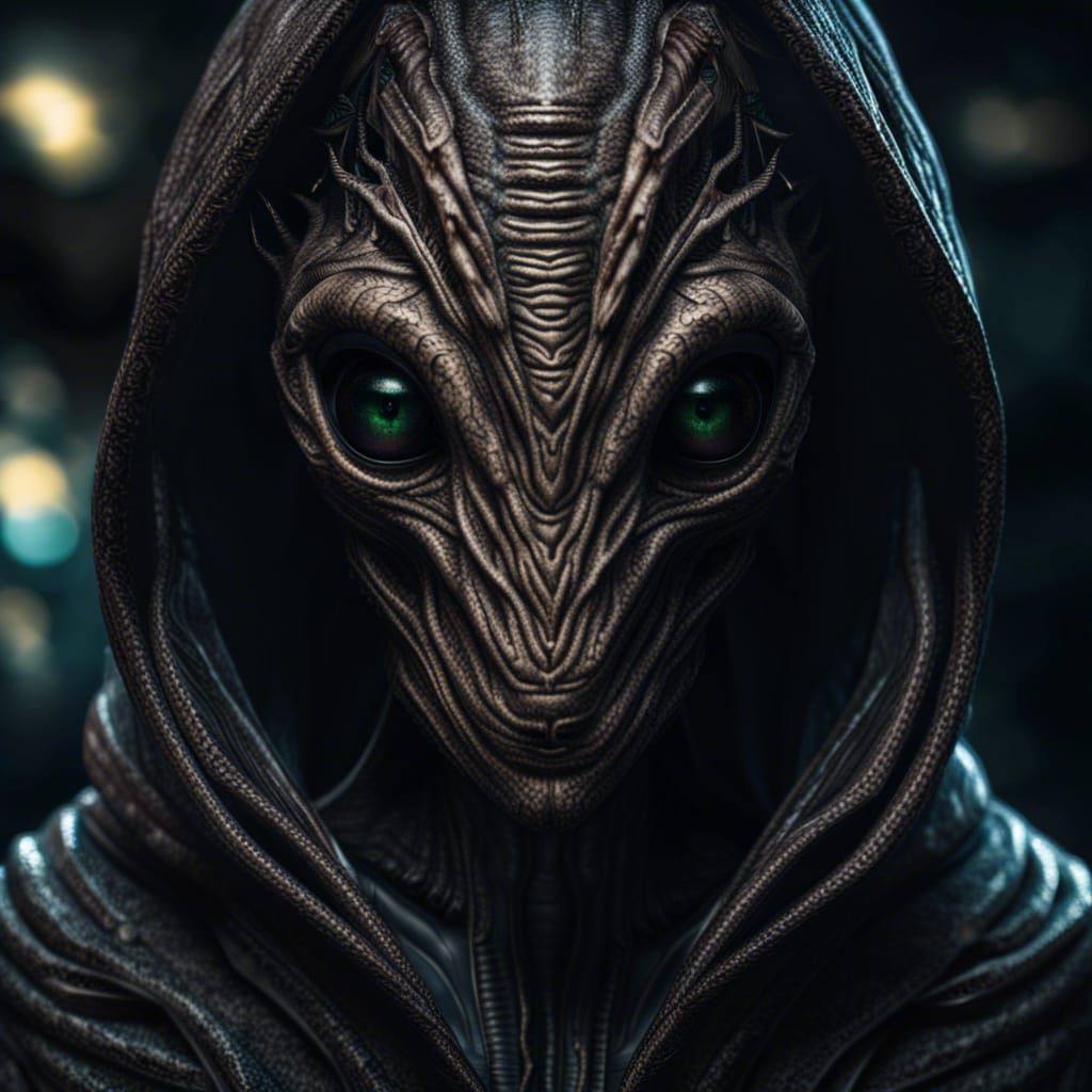 Hooded alien creature - AI Generated Artwork - NightCafe Creator