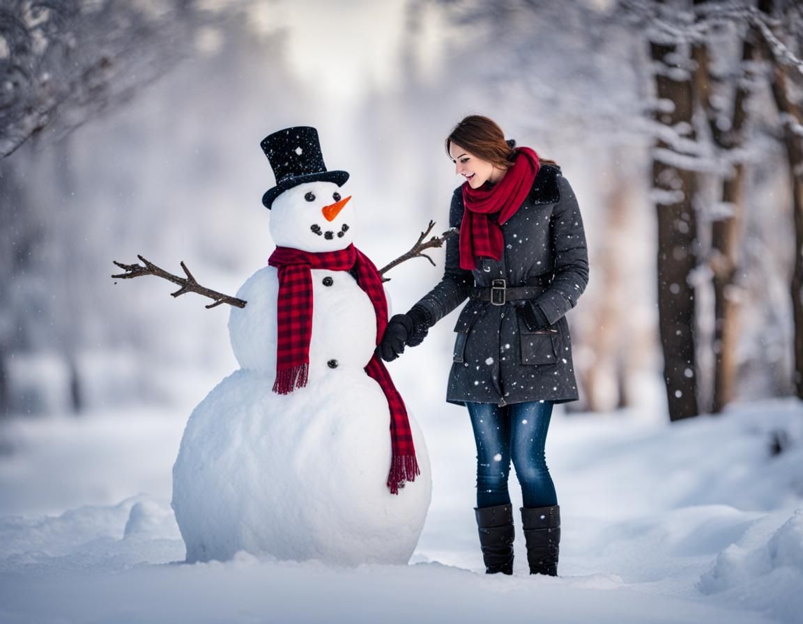 Woman and Snowman - AI Generated Artwork - NightCafe Creator