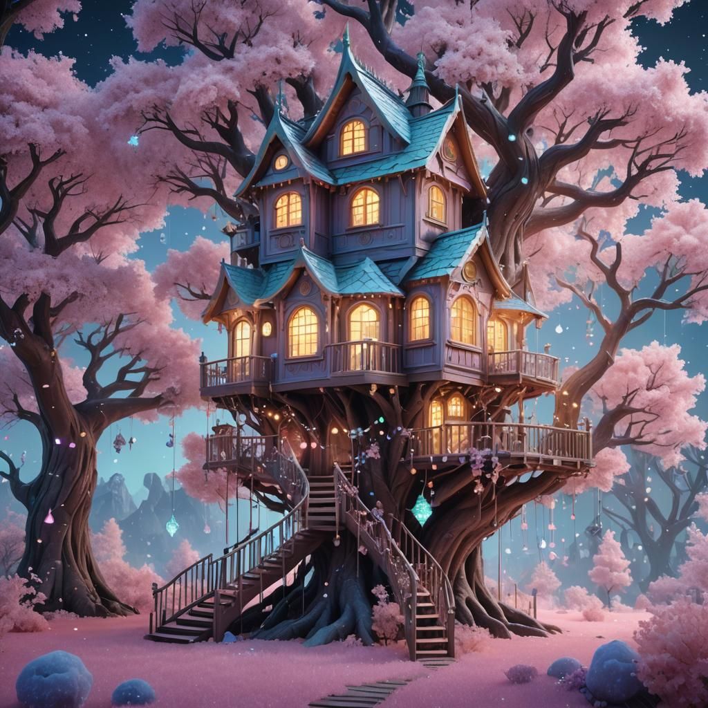 Pastel Treehouse - AI Generated Artwork - NightCafe Creator